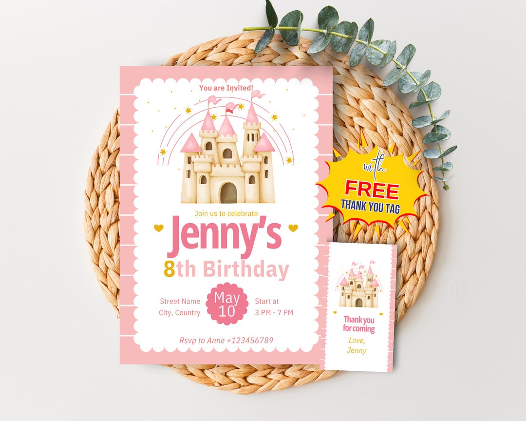 Pink Princess Birthday Invitation Template Editable Princess Invitation ...