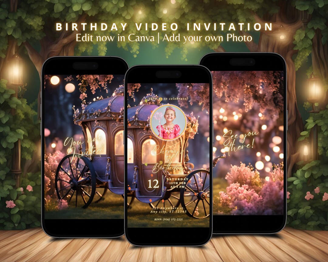 Magical Carriage Fairytale Princess Birthday Invitation Video 16th ...