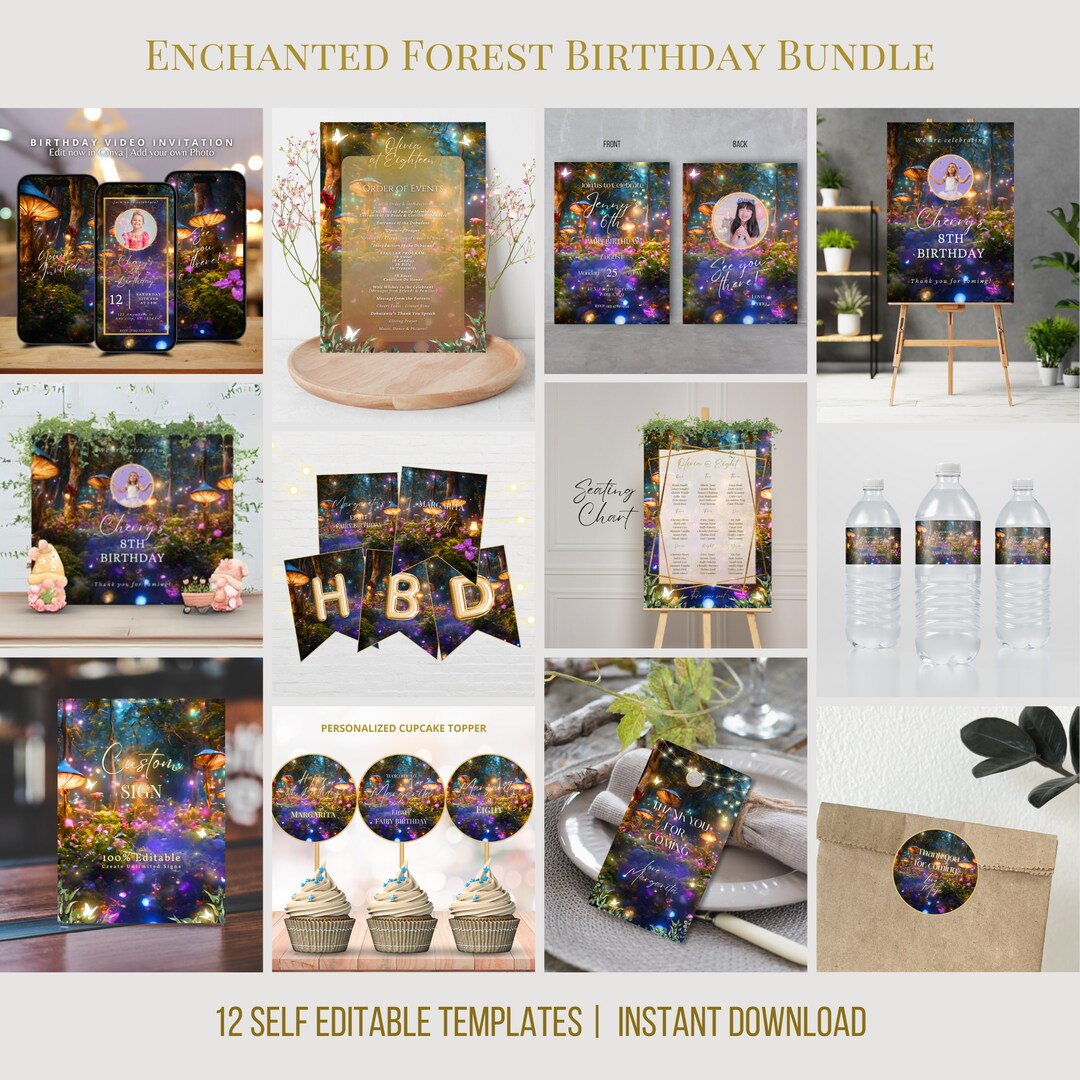 Custom Magical Forest Birthday Party Bundle Enchanted Forest Editable ...
