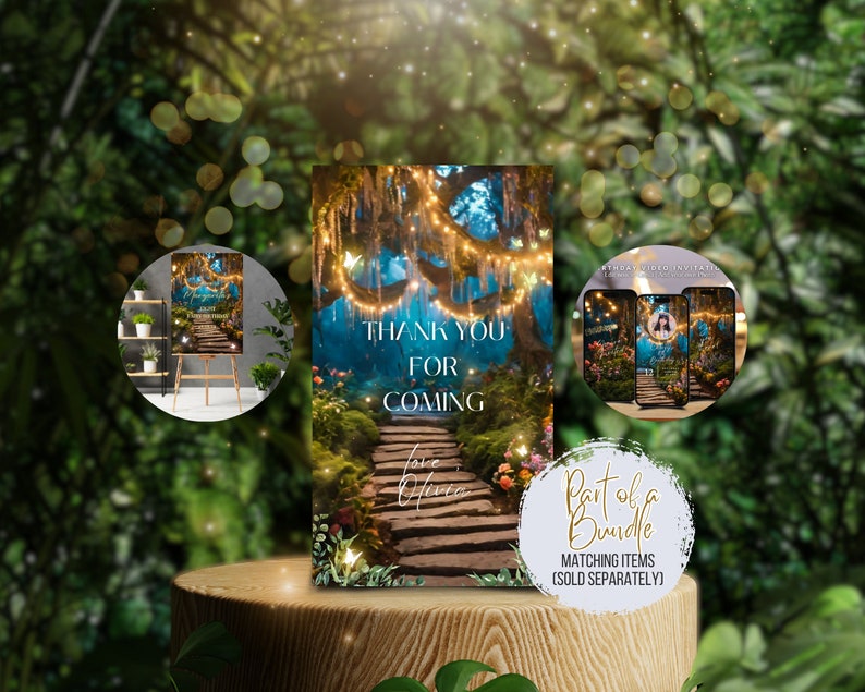 Blue Editable Enchanted Forest Thank You Tag Template Custom Gift Tag ...