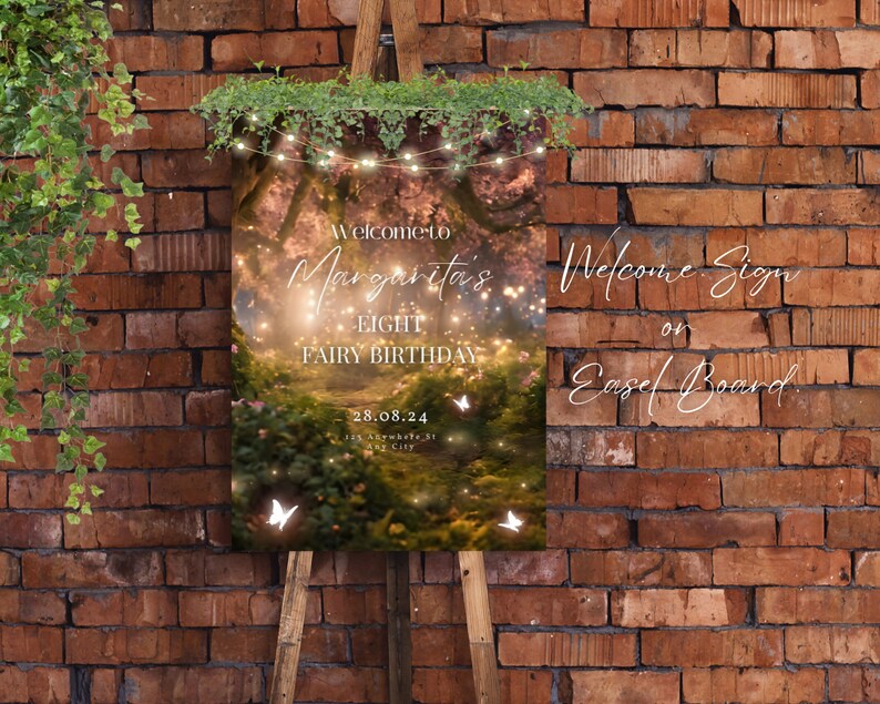 Pink Enchanted Forest Welcome Sign Fairy Garden Easel Board Editable ...
