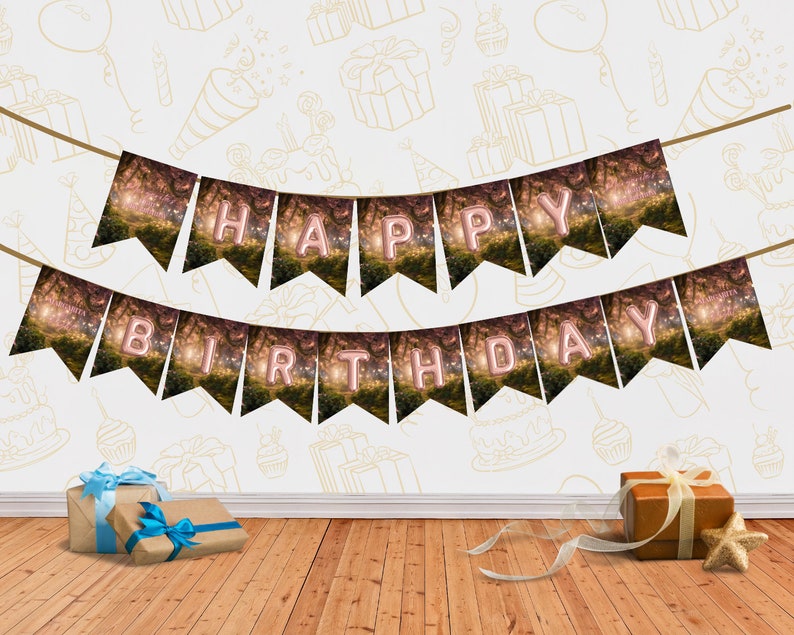 Enchanted Forest Happy Birthday Banner Fairy Party Decor Editable ...