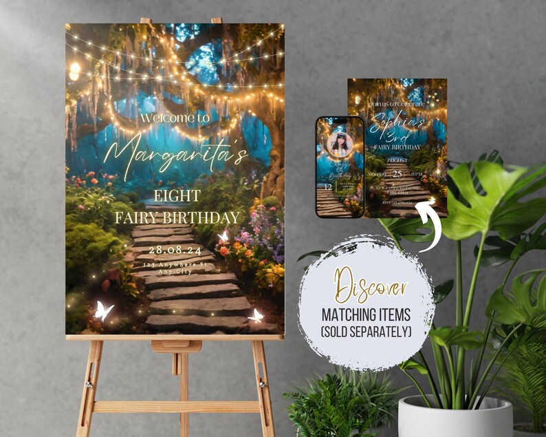 Enchanted Forest Birthday Party Welcome Sign Blue Fairyland Easel Board ...