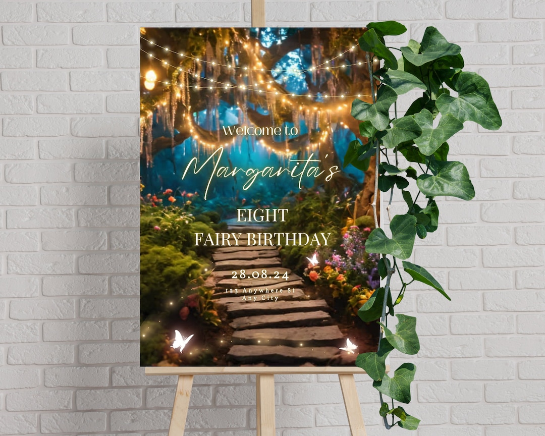 Enchanted Forest Birthday Party Welcome Sign Blue Fairyland Easel Board ...