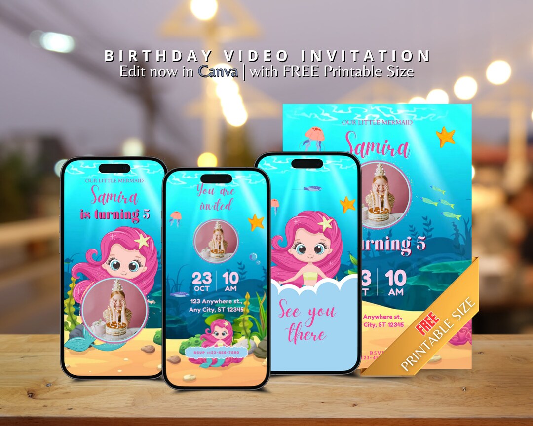 Mermaid Animated Birthday Invitation Video Underwater Party Invite ...