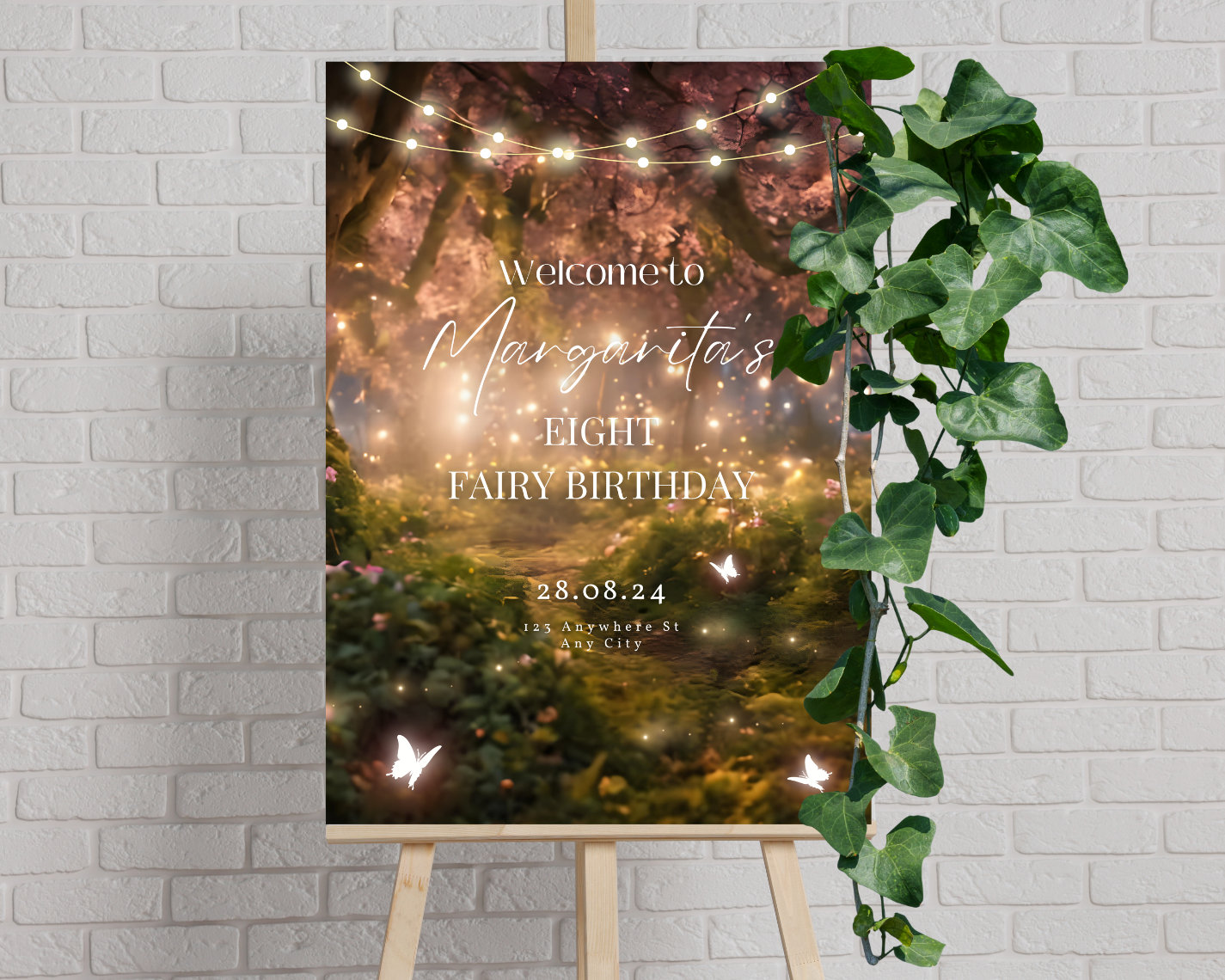 Pink Enchanted Forest Welcome Sign Fairy Garden Easel Board Editable ...