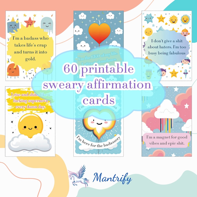 Printable Sweary Affirmation Cards, Digital Affirmation Cards, Positive ...