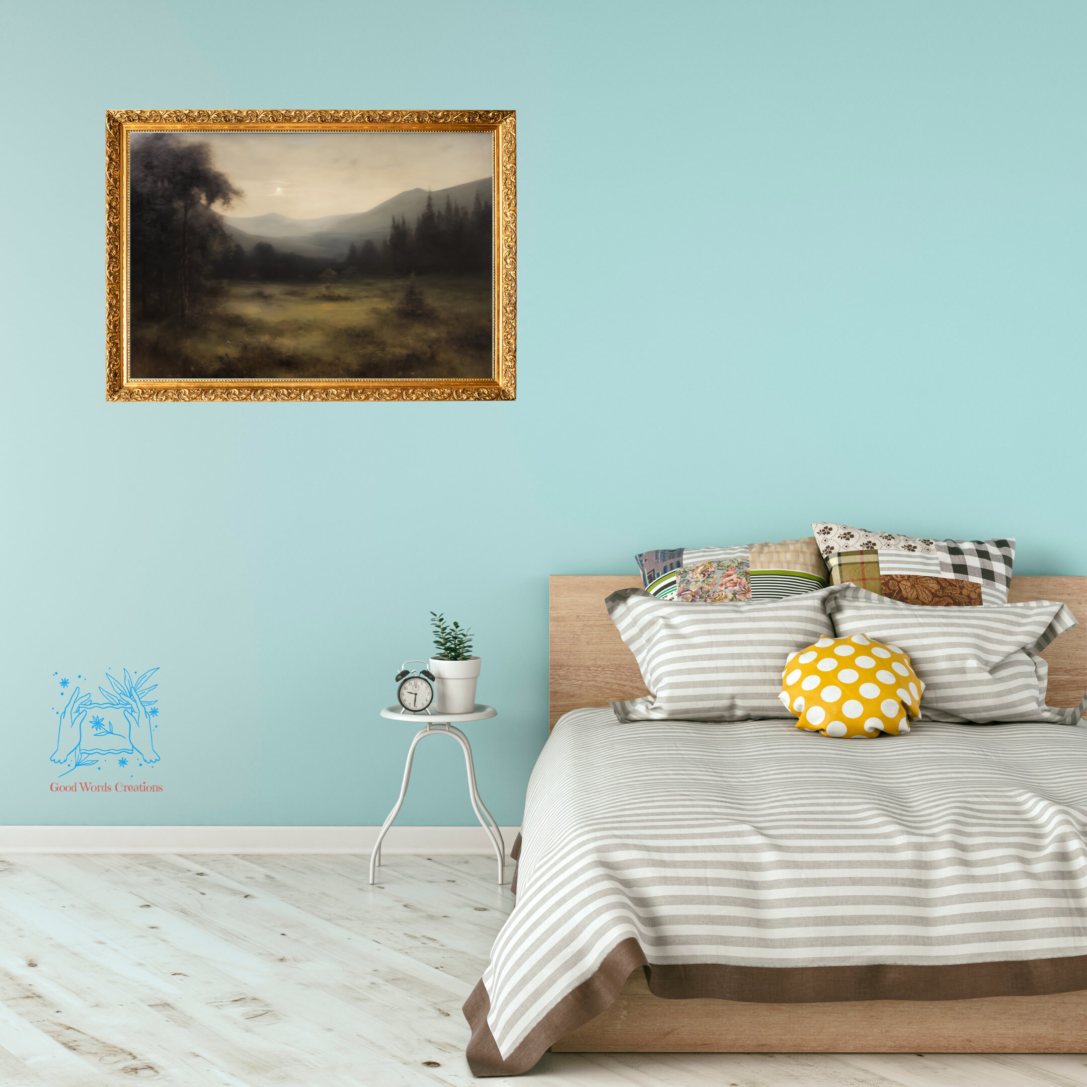 Vintage Moody Summer Landscape Dark Mountain Background Painting ...
