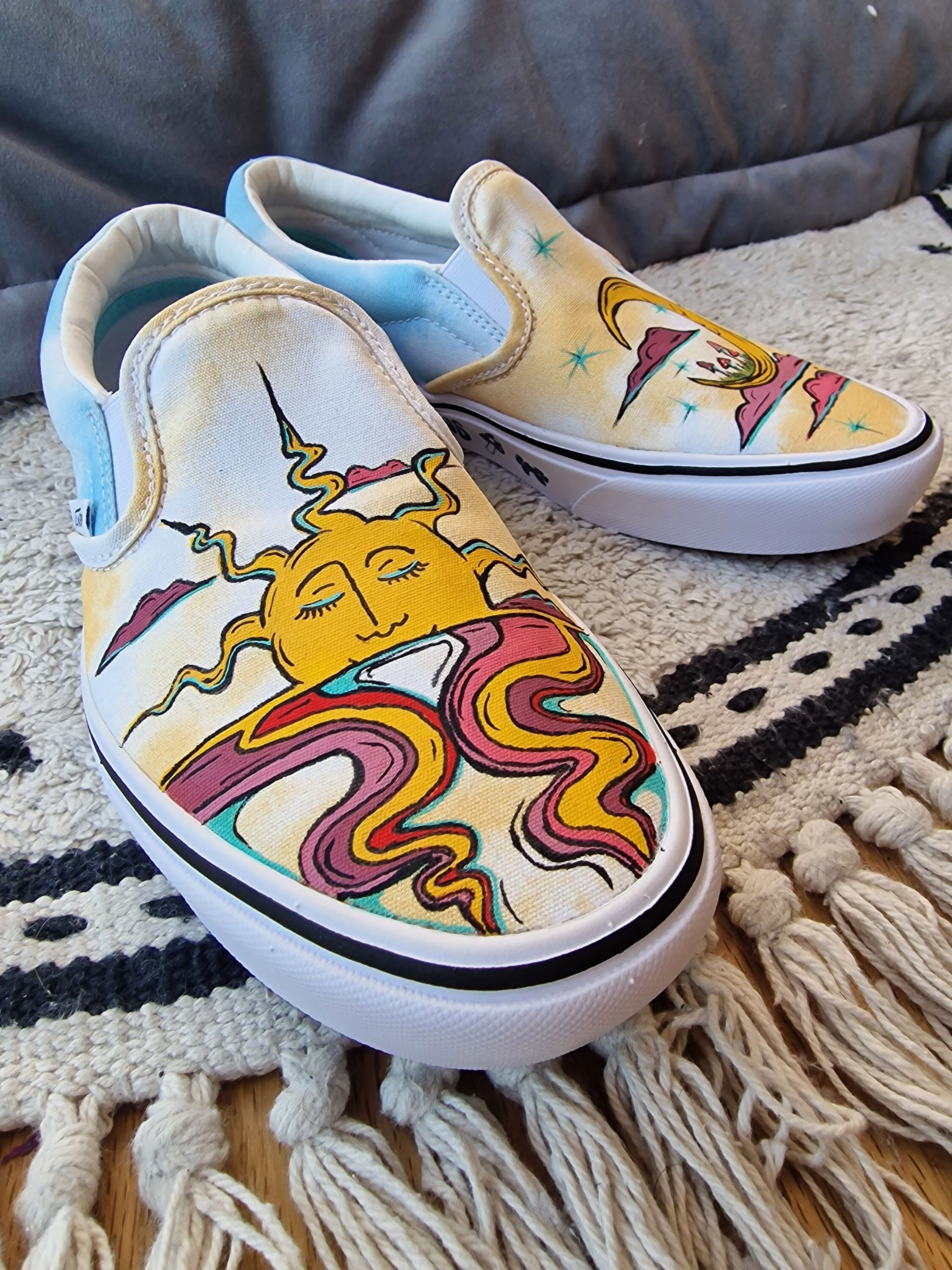 Vans Sun & Moon, Customised Slip On, EU Size 38.5 - Etsy