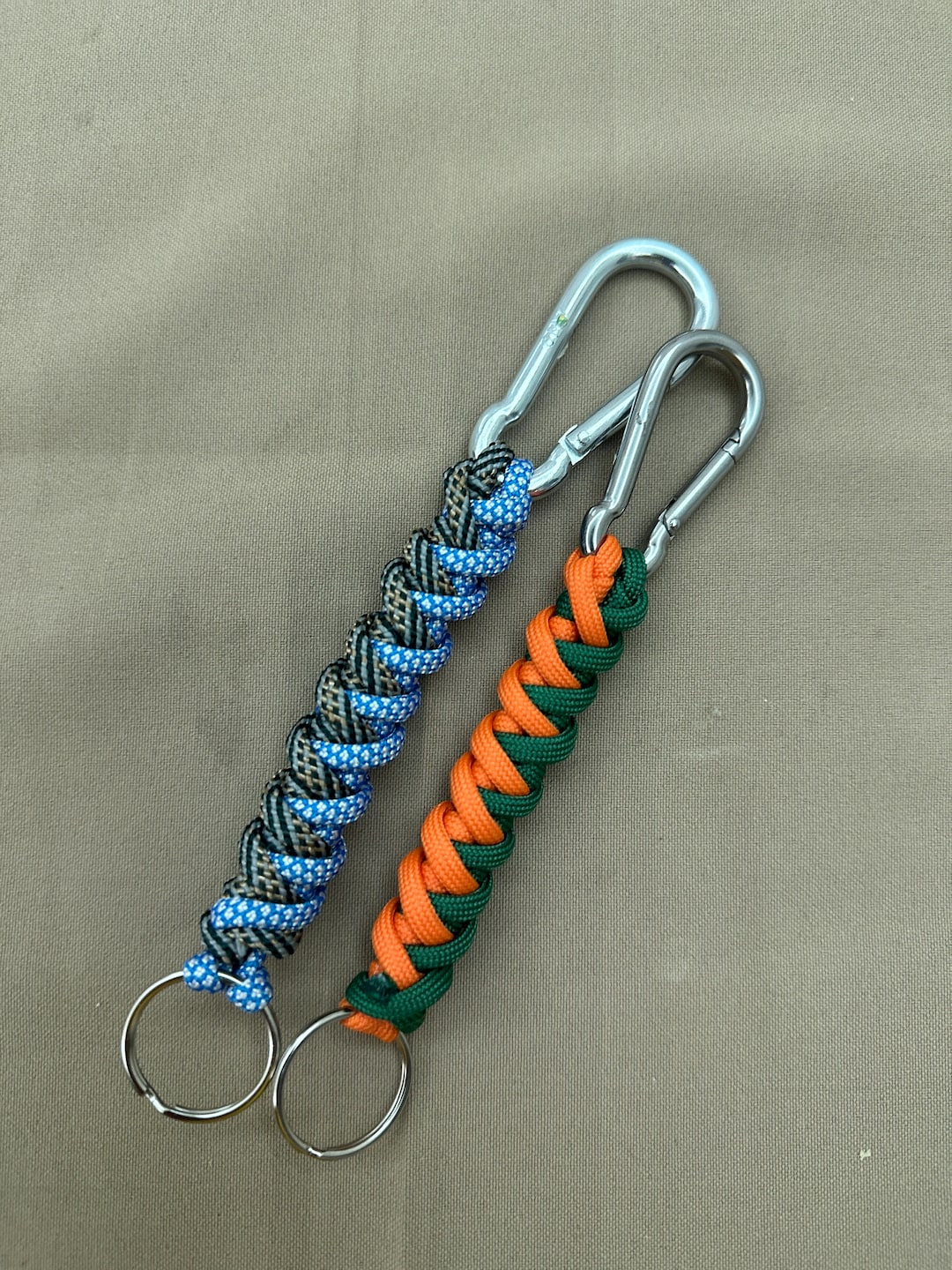 Paracord Key Fob Vertical Crown Knot Key Chain With Carabiner Dual ...