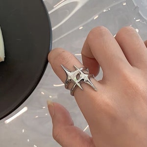 Cute Y2k Star Open Ring for Unisex Vintage Silver Color Adjustable ...