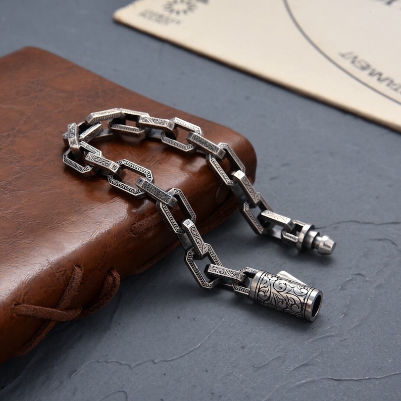 Chain Bracelet for Men,vintage Design Bangle,stainless Steel Hammered ...