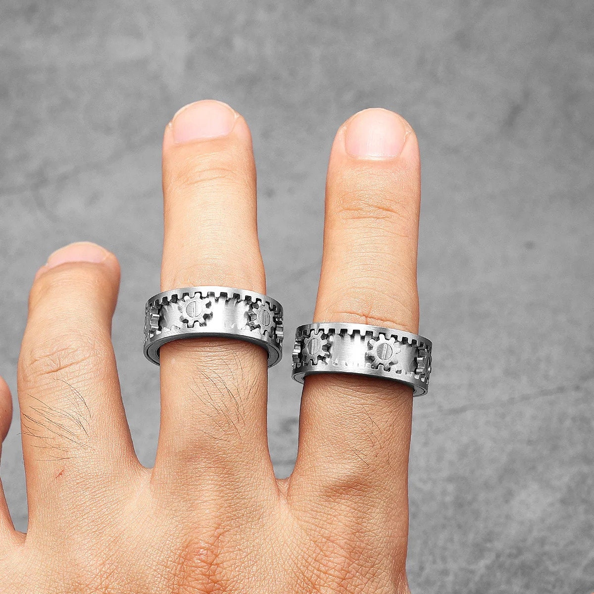 Rotating Gear Ring: Stainless Steel Men's Wide Handmade Jewelry Unique ...