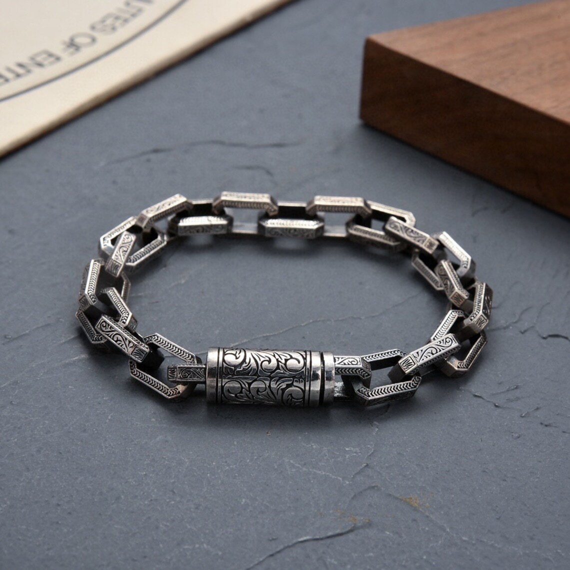 Chain Bracelet for Men,vintage Design Bangle,stainless Steel Hammered ...
