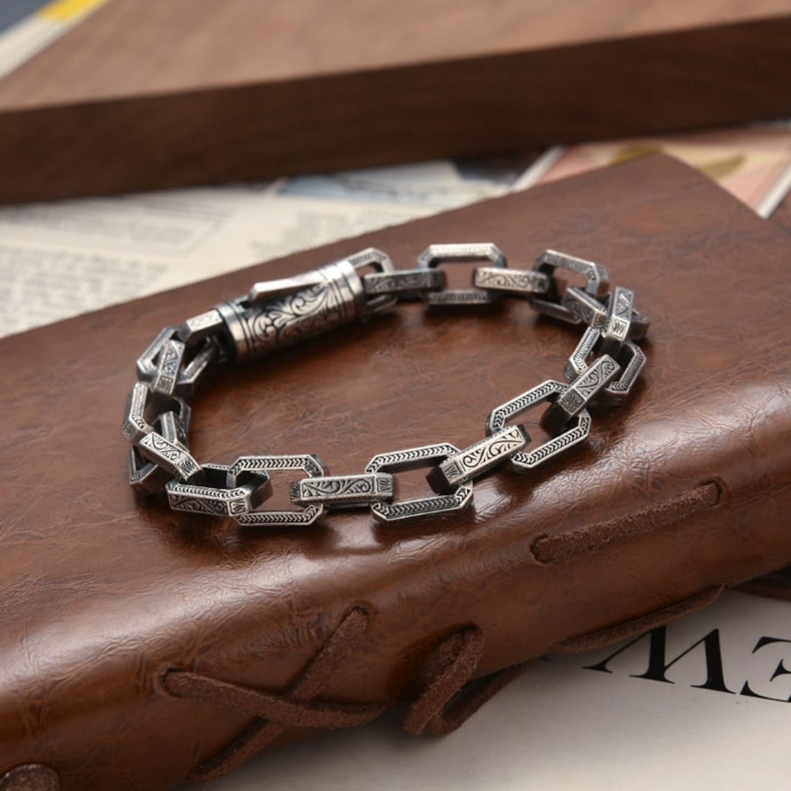 Chain Bracelet for Men,vintage Design Bangle,stainless Steel Hammered ...