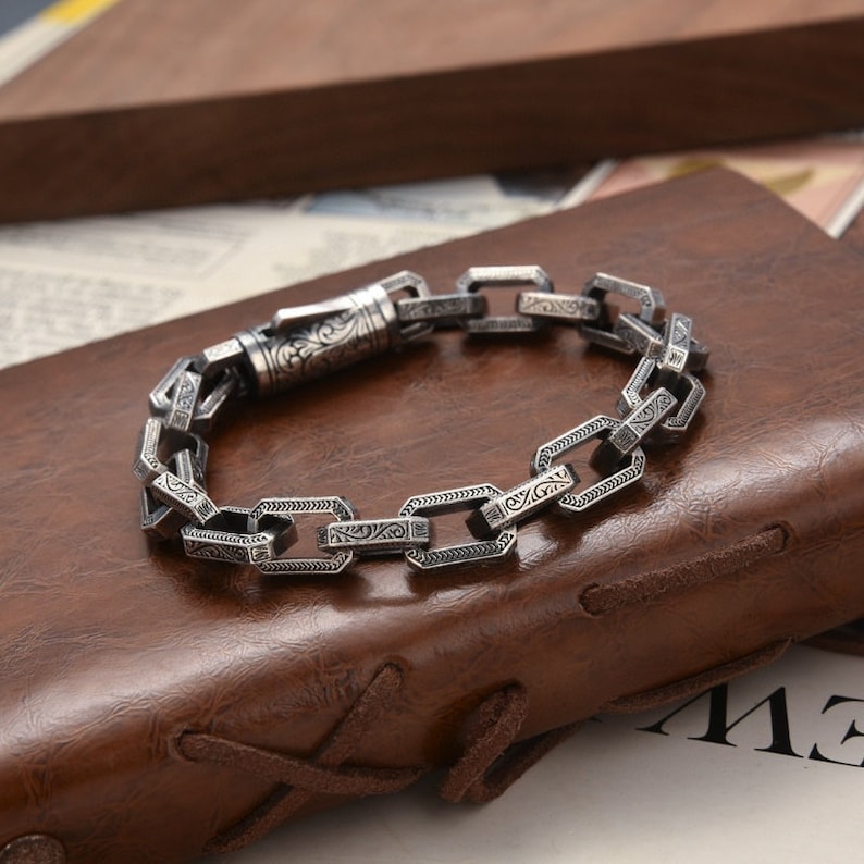 Chain Bracelet for Men,vintage Design Bangle,stainless Steel Hammered ...