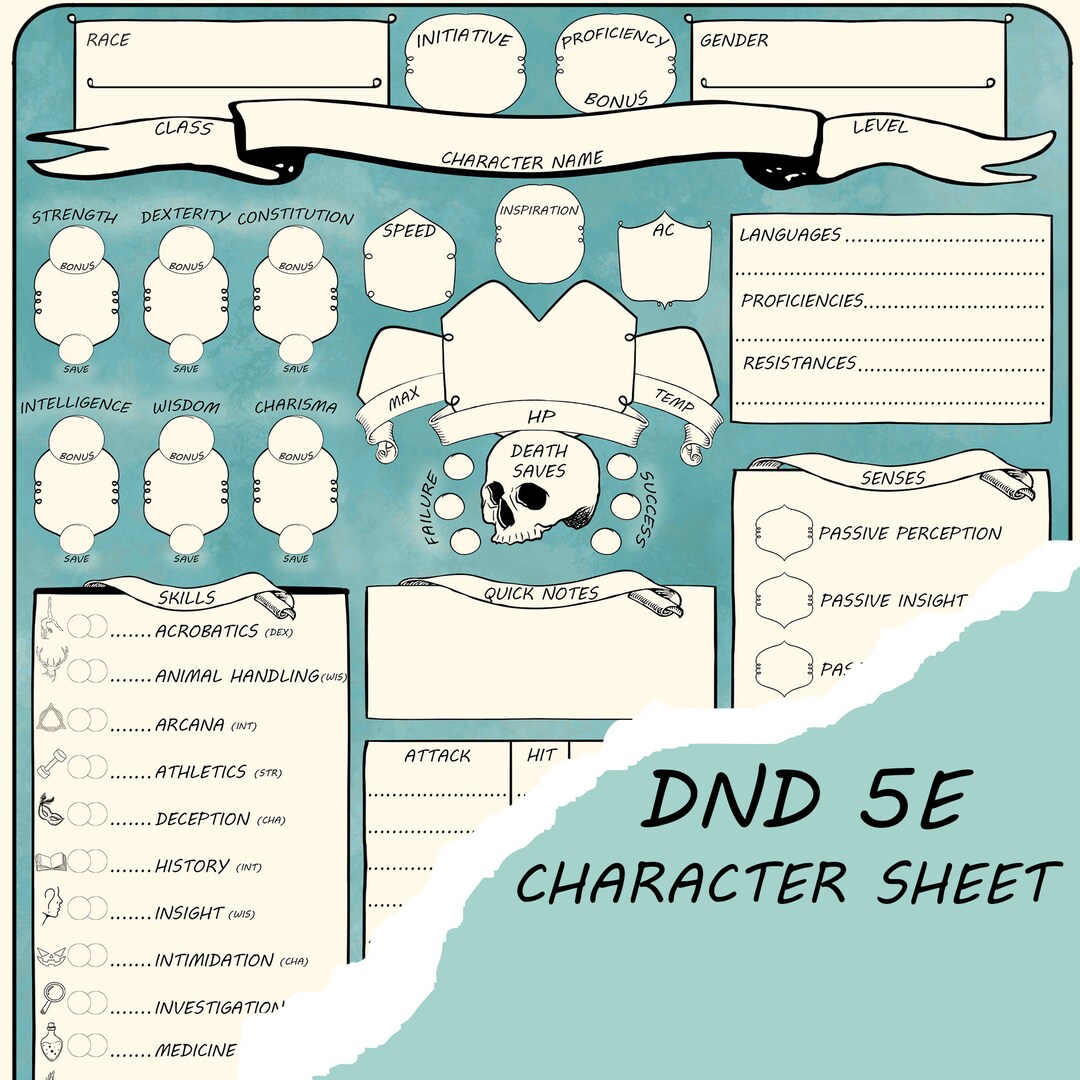 DND 5e Character Sheets Blue Fillable PDF - Etsy UK
