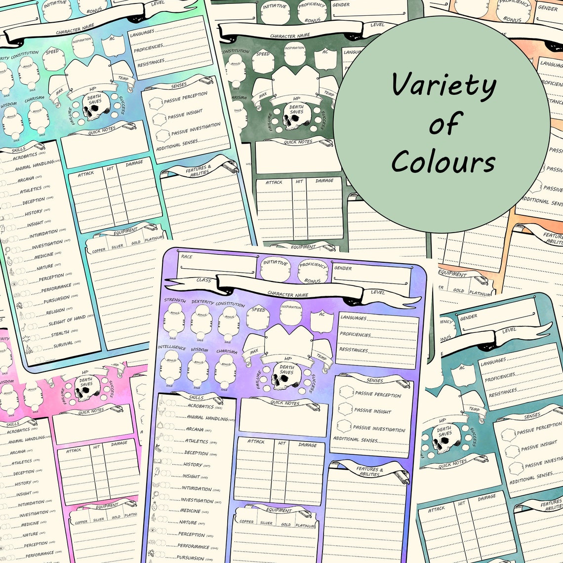DND 5e Character Sheets Purple Fillable PDF - Etsy