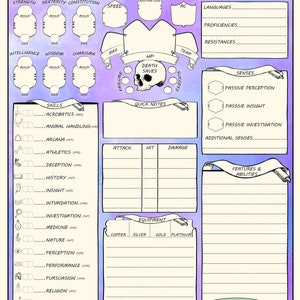 DND 5e Character Sheets | Purple | Fillable PDF - Etsy