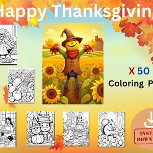 50 Thanksgiving Coloring Pages, Printable, PDF, Perfect Activity for ...