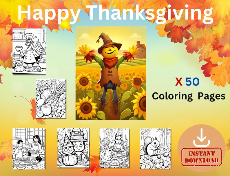 50 Thanksgiving Coloring Pages, Printable, PDF, Perfect Activity for ...