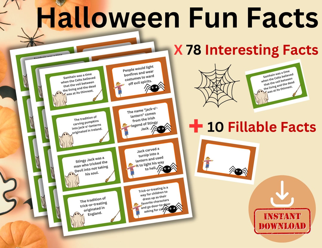 Halloween Fun Facts for Kids and Adults, Trivia Party, Printable Facts ...