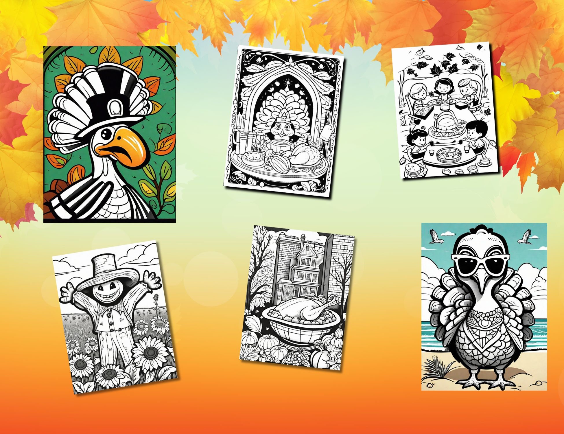 50 Thanksgiving Coloring Pages, Printable, PDF, Perfect Activity for ...