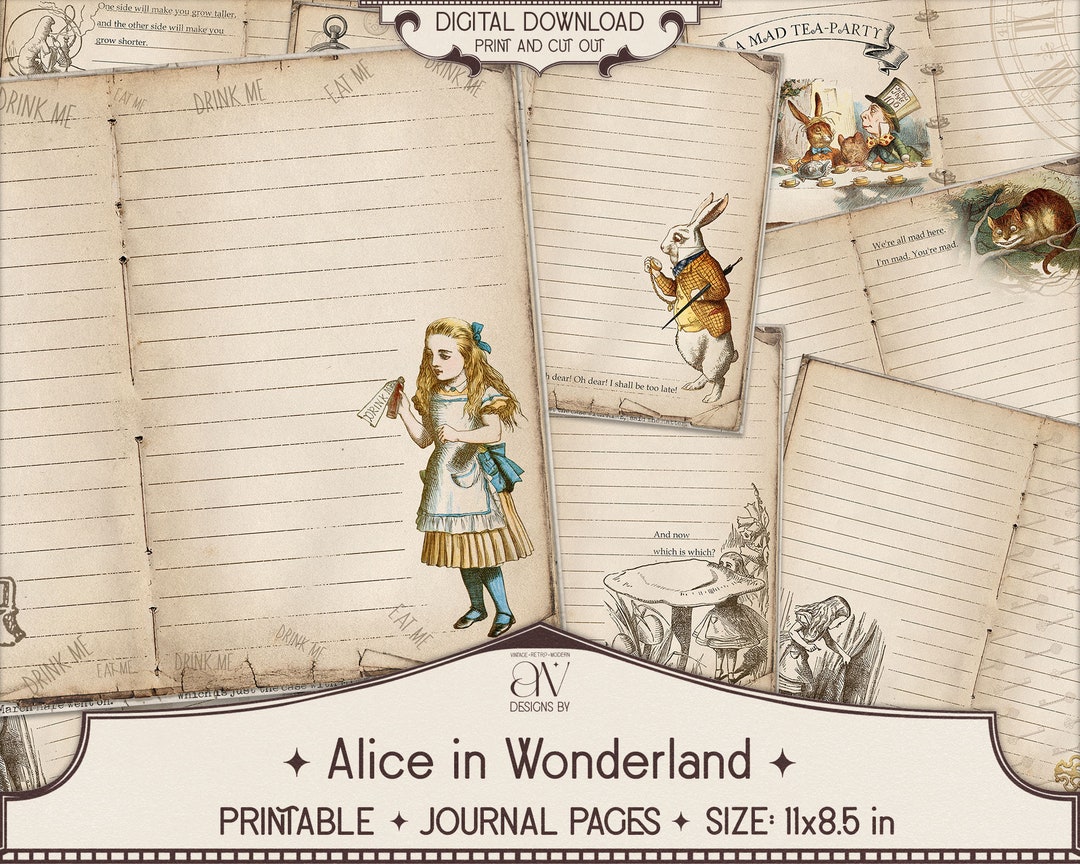 Alice in Wonderland Junk Journal Pages Printable Shabby Blank - Etsy