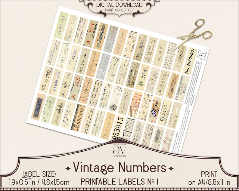 Number Labels Printable Ephemera Numbers Digital Download Junk Journal ...