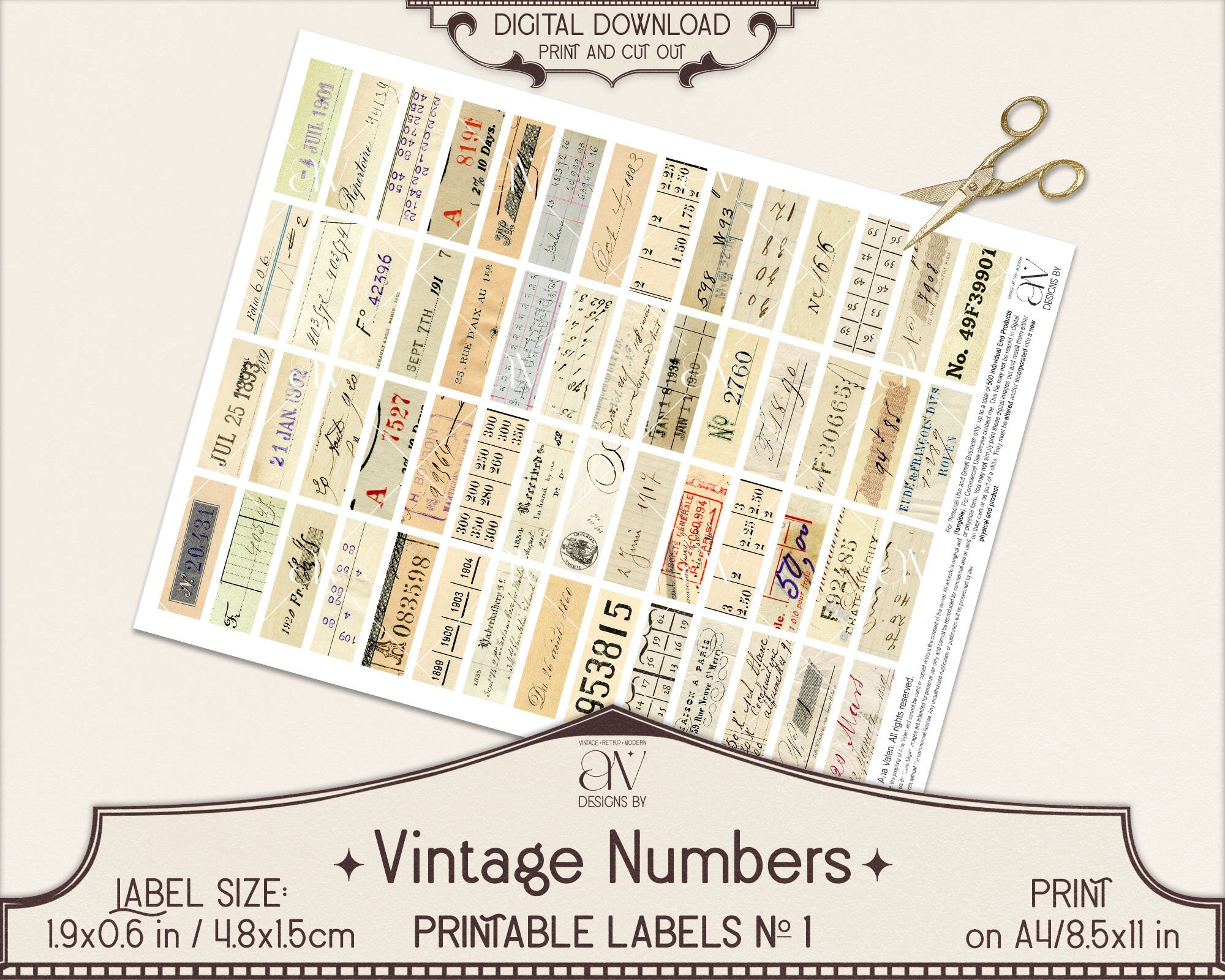 Number Labels Printable Ephemera Numbers Digital Download Junk Journal ...
