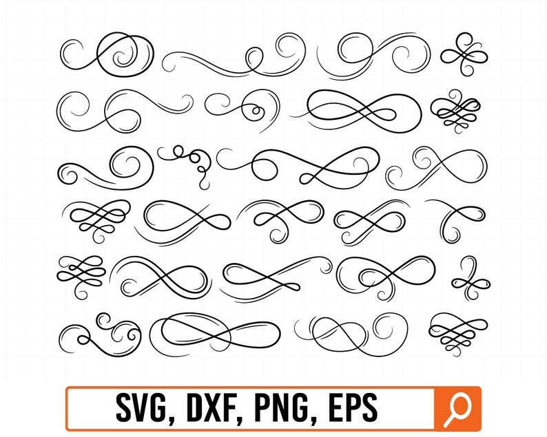 Swirl Bundle, Swirl Dxf, Flourish Svg, Swoosh Svg, Swoosh Dxf, Swirl ...
