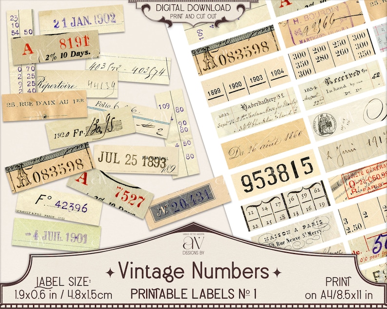 Number Labels Printable Ephemera Numbers Digital Download Junk Journal ...
