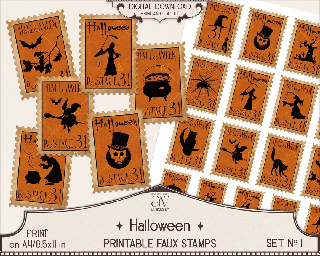 Halloween Stamps Faux Printable Digital Download Witch - Etsy