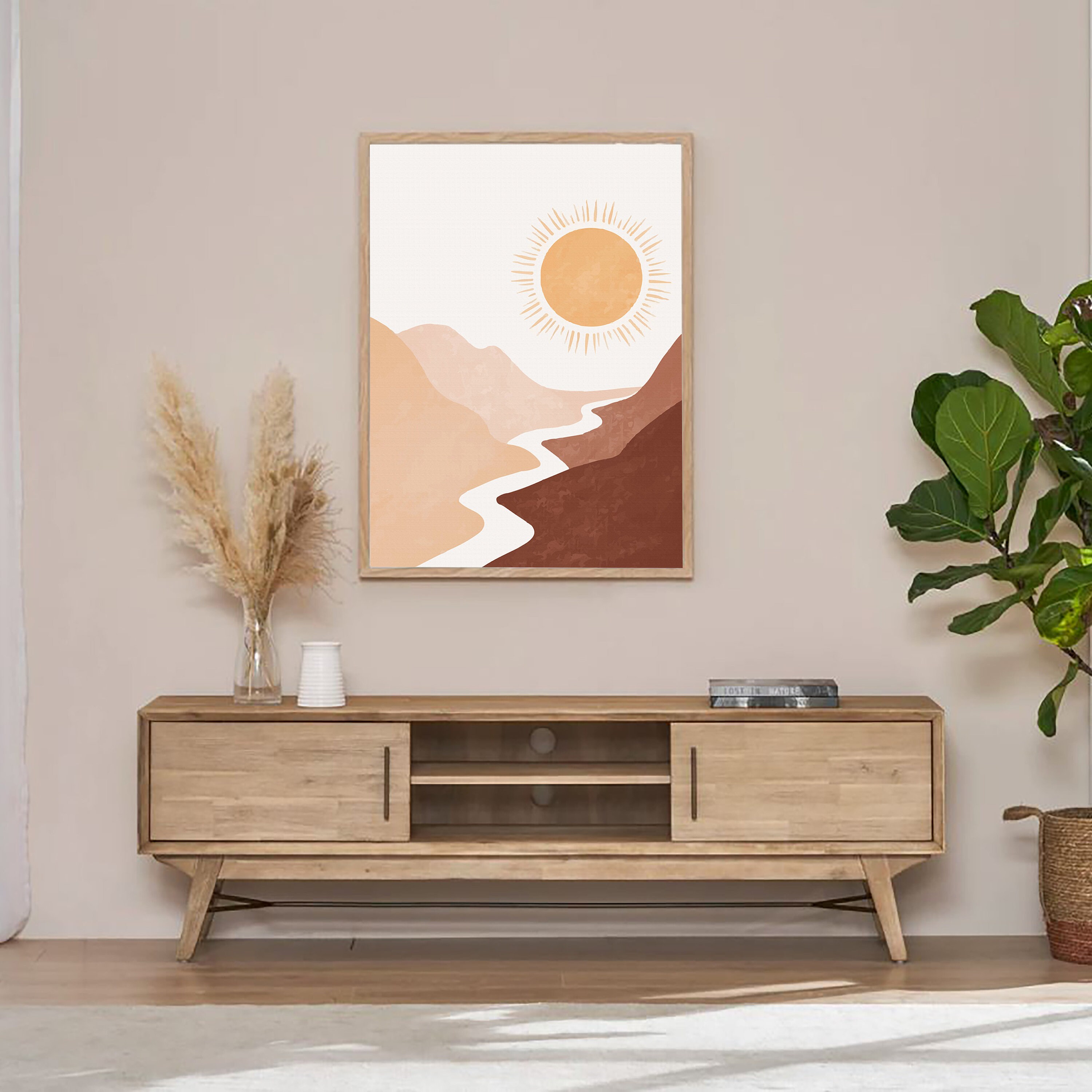 Sun and Moon Abstract Landscape, Boho Desert Sunset, Printable Poster ...