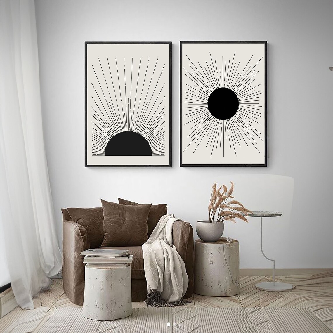 Digital Abstract Sun Print, Geometric Line Wall Art Set, Abstract ...