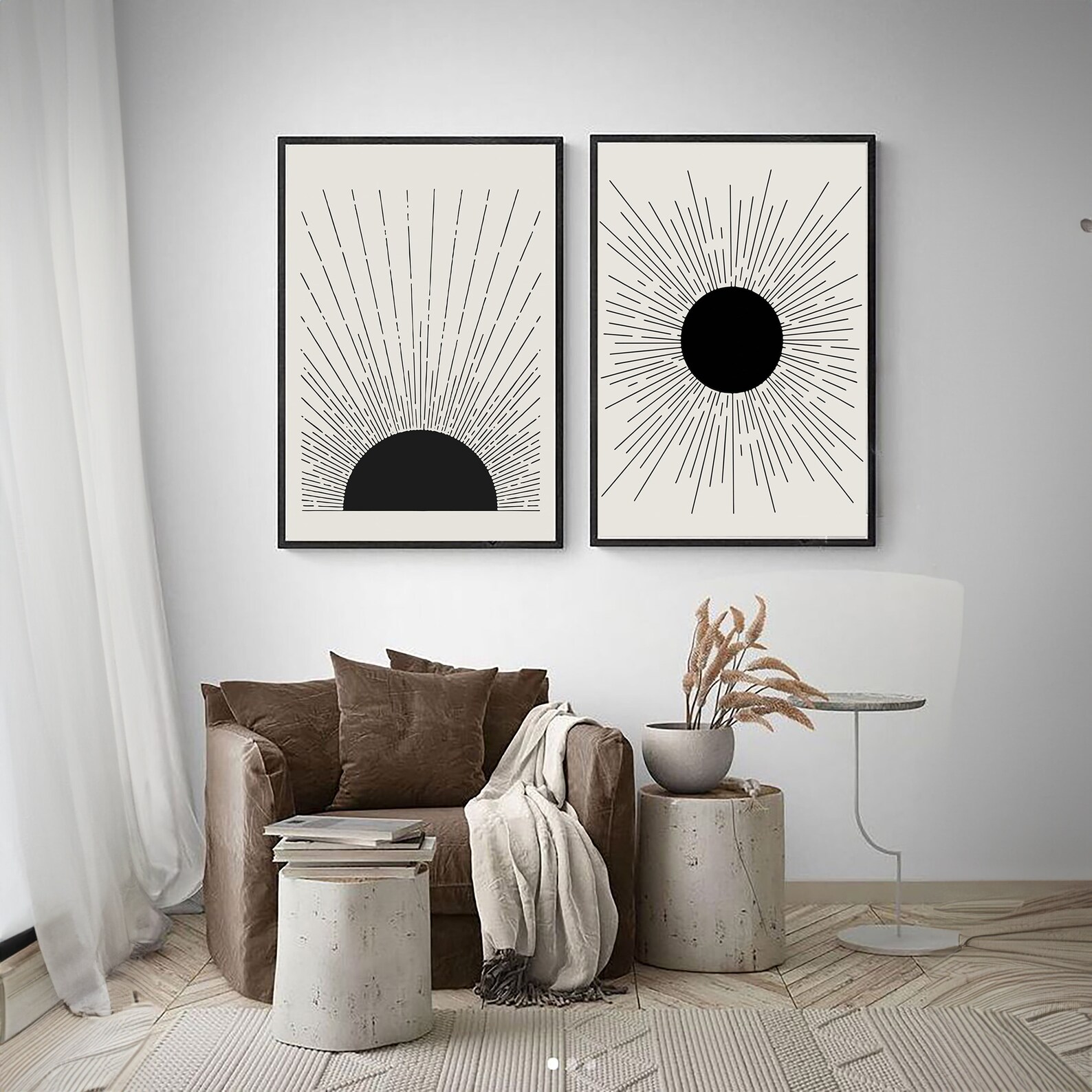 Digital Abstract Sun Print, Geometric Line Wall Art Set, Abstract ...