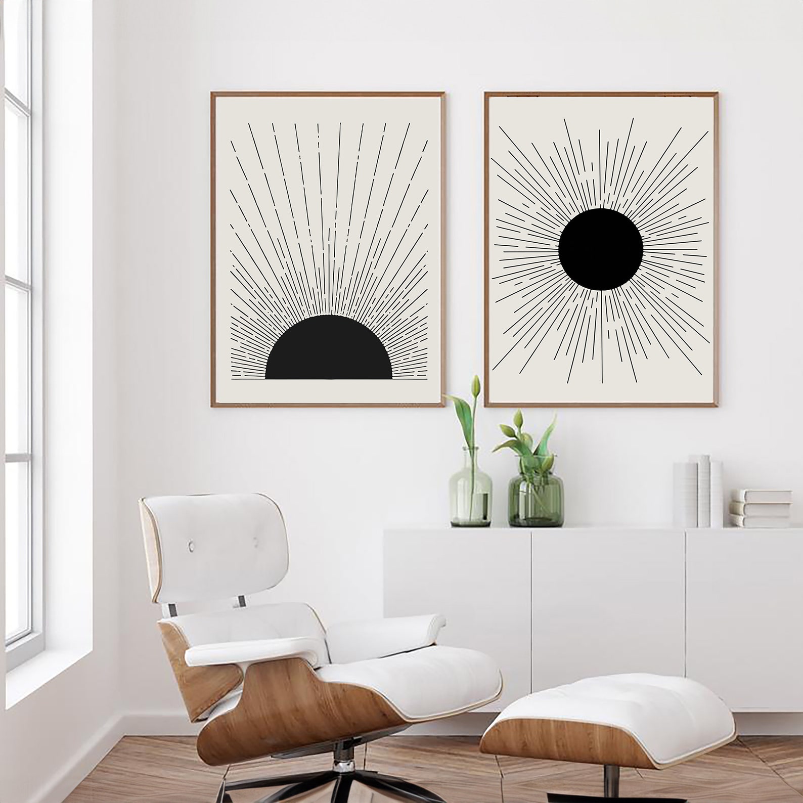 Digital Abstract Sun Print, Geometric Line Wall Art Set, Abstract ...