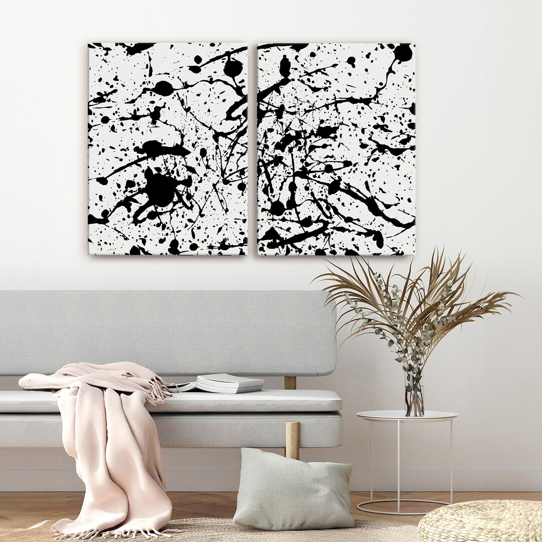 Black and White Paint Splatters Canvas Print, Jackson Pollock Abstract ...