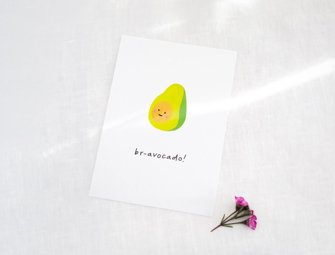 Postcard Avocado Smiley Face With Pun "bravocado!" | Funny Greeting ...