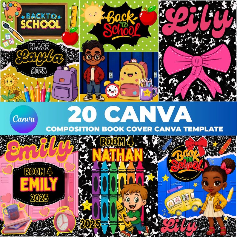 Canva Composition Book Cover Templates | Back to School Designs ...