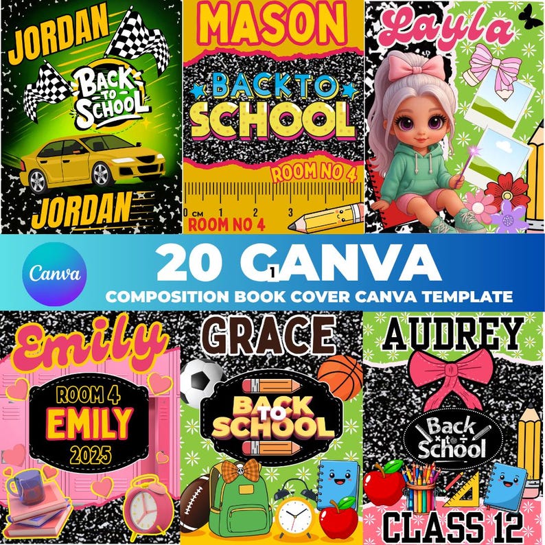 Canva Composition Book Cover Templates | Back to School Designs ...
