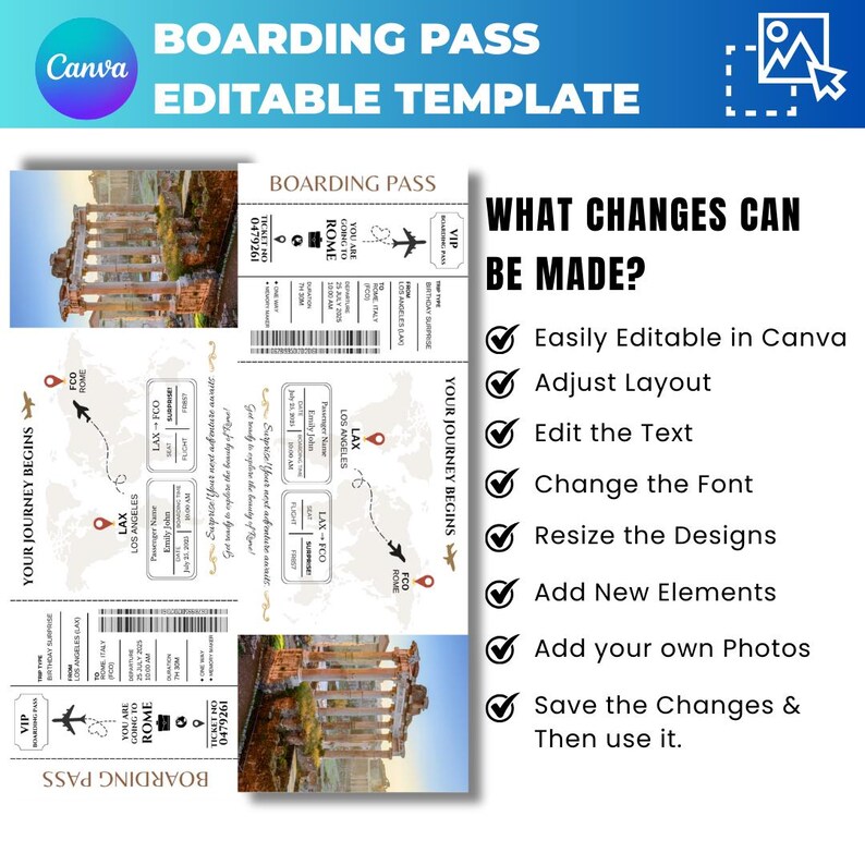Canva Editable Boarding Pass Template, Surprise Trip Ticket (printable ...