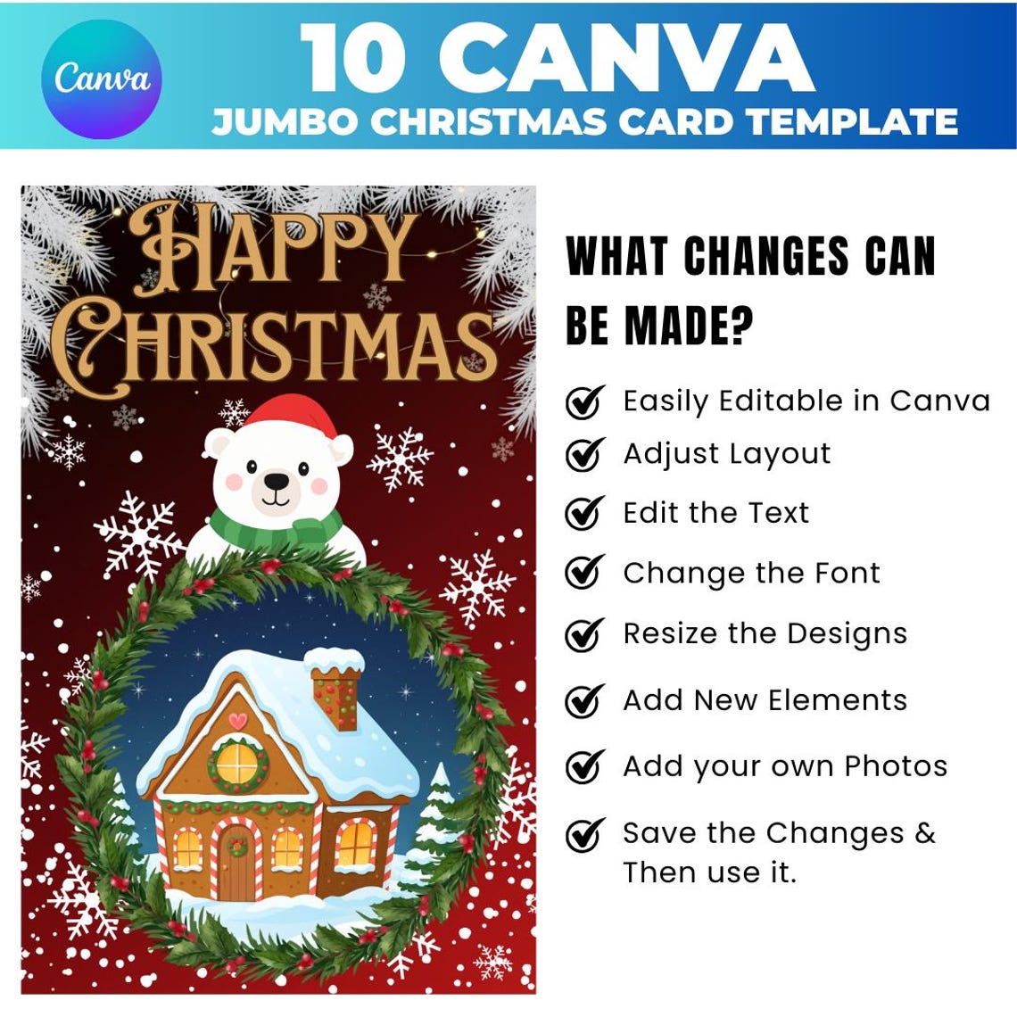 Editable Jumbo Christmas Card Template | 11x17 Kids Treat Cards (canva ...