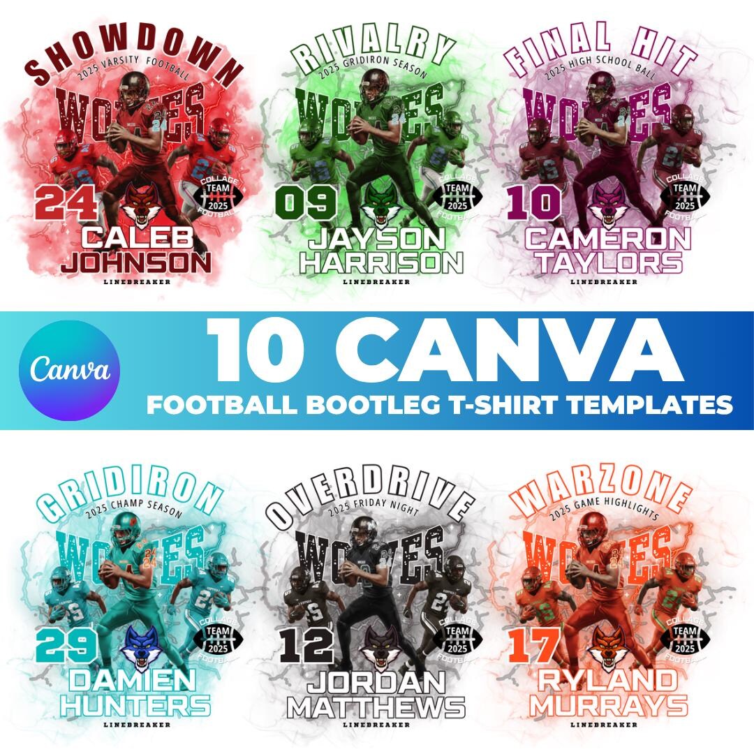 10 Football Bootleg Canva Templates, Editable Photo Collage Shirt, DIY ...