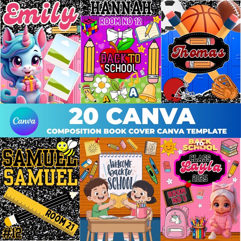 Canva Composition Book Cover Templates | Back to School Designs ...