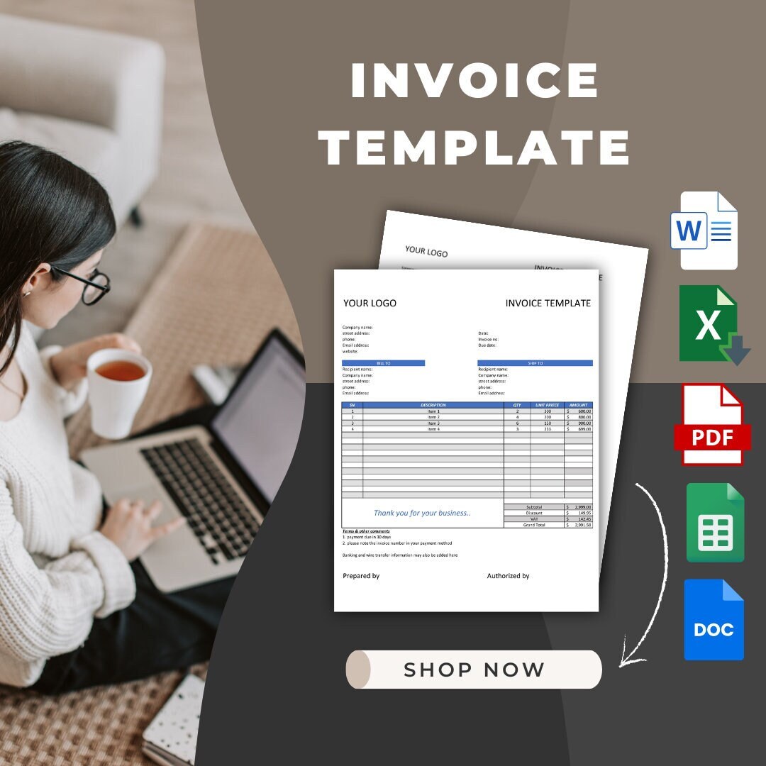 Invoice Template, Service Invoice Template for Spa, Freelance, Bakery ...