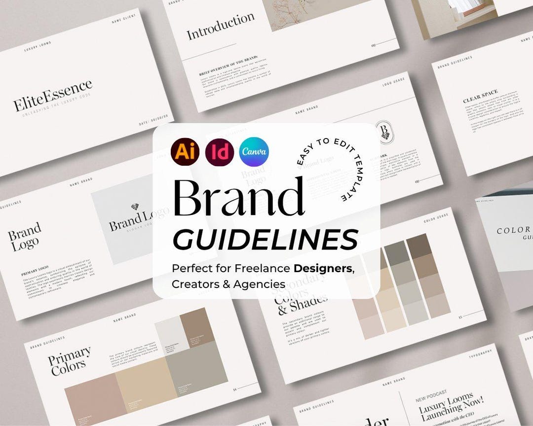 EDITABLE BRAND Guidelines Template CANVA Illustrator Indesign 40 Pages ...