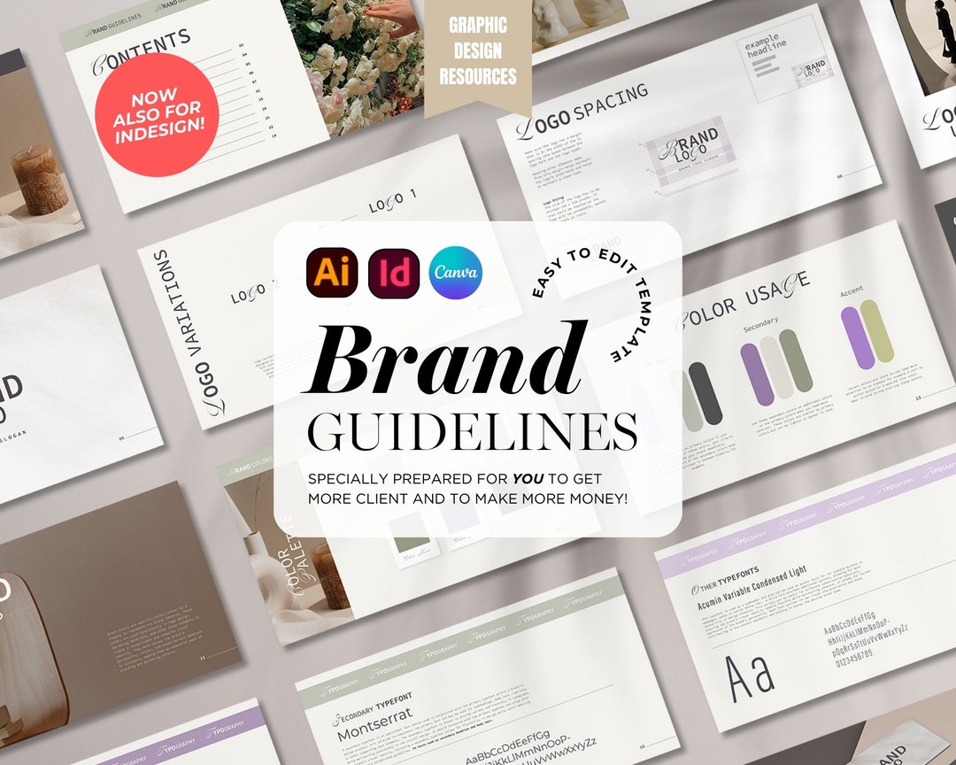 Brand Guidelines Template - for Illustrator, Indesign & Canva! Brand ...