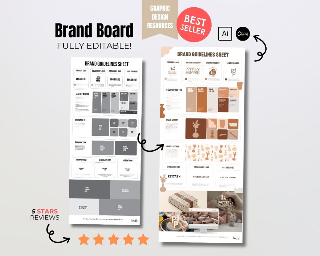 Brand Board Kit Sheet Template Canva Template Adobe Illustrator ...