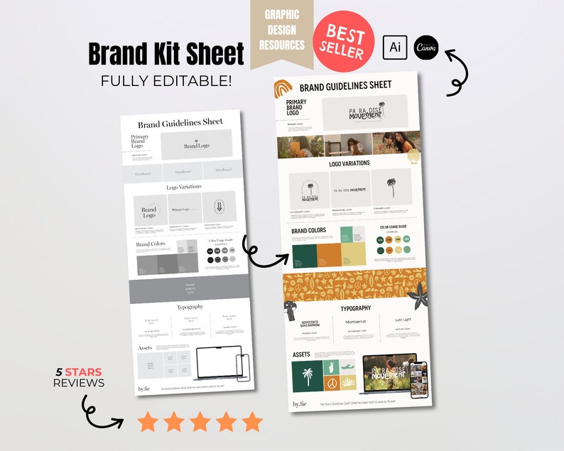 Brand Kit Templates Branding Overview Illustrator & Canva Templates ...